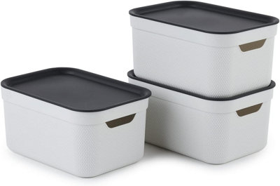 Storage Box with Lid - Rotho JIVE Set of 3 decorative Plastic boxes 5L ...