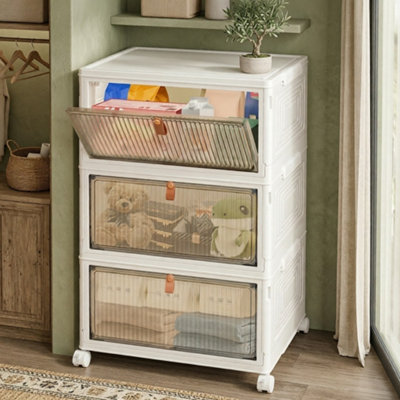 Storage Boxes with Lid Plastic Storage Organizer 3 Tier with Wheels