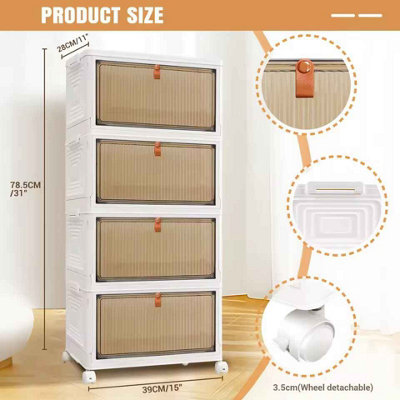 Storage Boxes with Lid Plastic Storage Organizer 4 Tier with Wheels