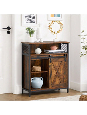 Storage Cabinet, Sideboard, With Sliding Barn Door, Open Compartment ...