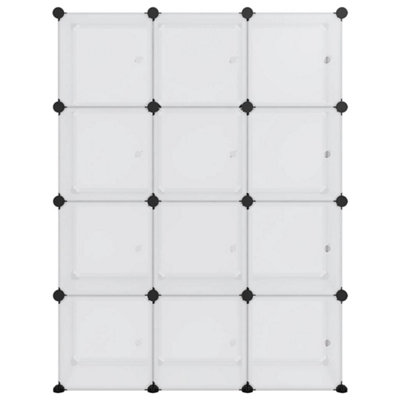 Storage Cube Organiser with 12 Cubes and Doors Transparent PP