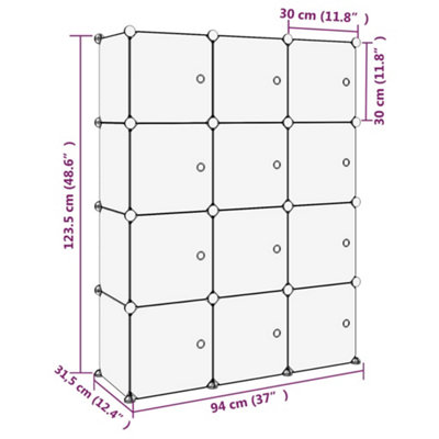 Storage Cube Organiser with 12 Cubes and Doors Transparent PP