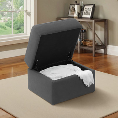 Storage Footstool In Light Grey Fabric With Dark Grey Piping - Foster