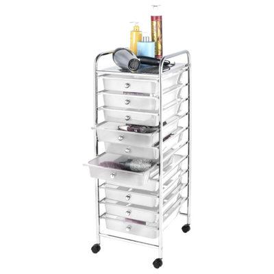 Storage Trolley On Wheels White 10 Drawer Storage Unit For Salon ...