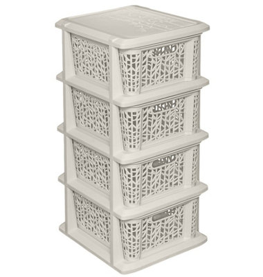 Storage Unit With Baskets Drawer Box Organizer Tower Cabinet White 4 ...