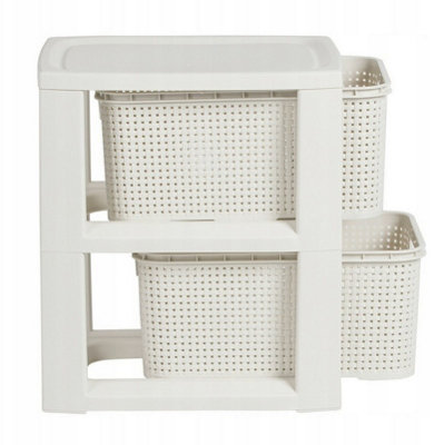Storage Unit With Baskets Drawer Organizer Tower Cabinet White 2 ...