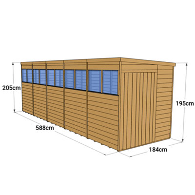 Store More Overlap Pent Shed - 20x6 Windowed