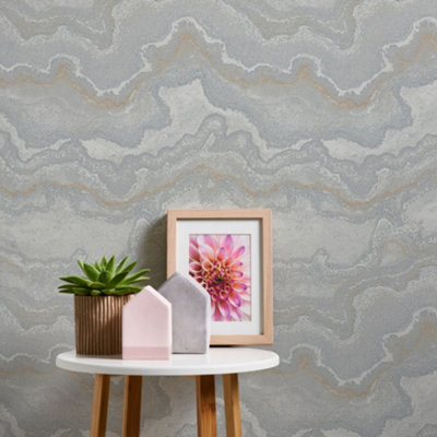 Stories Of Life Quartz Marble Silver & Gold Wallpaper 39659-5 | DIY at B&Q