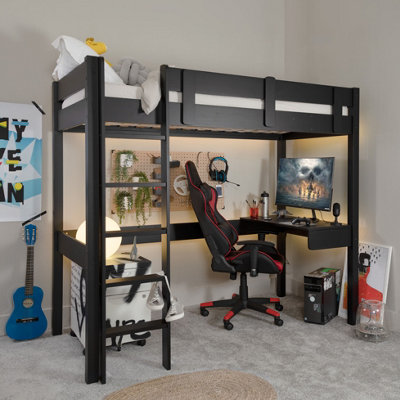 Storm Gaming Station High Sleeper Kids Solid Wood Bed in Black