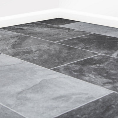 Storm Tile Style Soft Lino Flooring 2m Width Sheet Vinyl R10 Slip ...