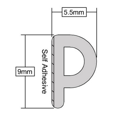 Stormguard EPDM Draught Proof "P" Profile 3-5mm gaps 10m - Black, Pack of 4