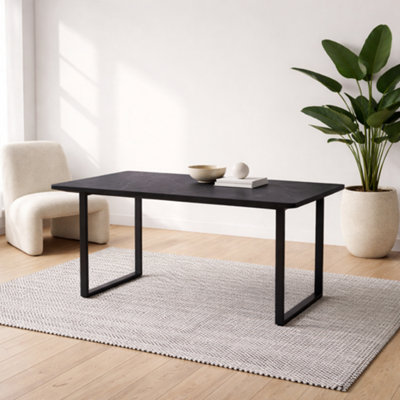 Stovring Black Marble Effect Dining Table with Black U-Shaped Metal Legs