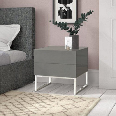 Strada High Gloss Bedside Cabinet With 2 Drawers In Grey | DIY at B&Q