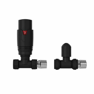Straight Black Thermostatic Radiator Valve Pack 15mm TRV & Lockshield ...