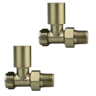 Straight Brushed Brass Gold Round Manual Radiator Valves