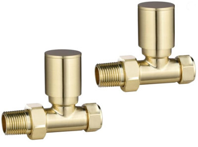 Straight Brushed Brass Radiator Valves 15mm