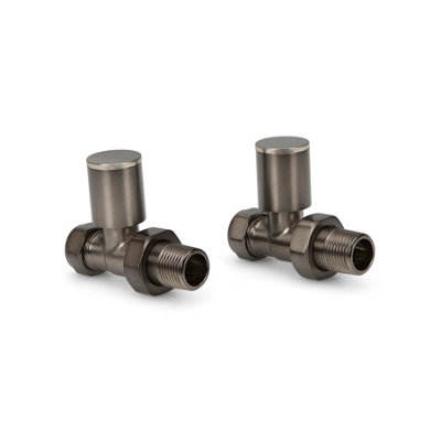 Straight Brushed Gun Metal Radiator Valves 15mm Brass Manual Heating Pair