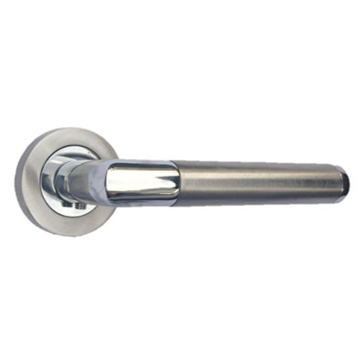 Straight Lever Rose Door Handles Mitred Duo Chrome Satin Handle 64mm Latch