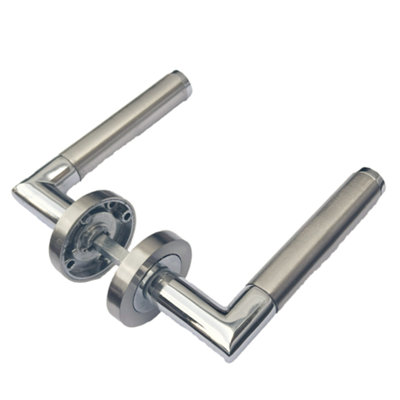 Straight Lever Rose Door Handles, Mitred Key Lock Escutcheon Set Chrome ...
