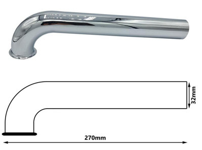 Straight Pipe with Elbow 32mm Drain Waste Trap Chrome Replacement 270mm ...