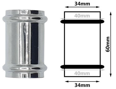 Straight Socket 34mm Drain Waste Trap Chrome Plated Replacement 60mm Long