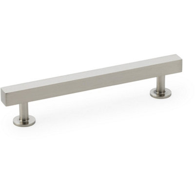 Straight Square Bar Pull Handle - Satin Nickel 128mm Centres SOLID ...