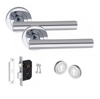 Straight T-Bar Key Lock Door Handle Set Thumbturn and Mortise Lock ...