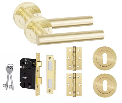 Straight T-Bar Key Lock Internal Door Handle Set HInges and Mortise ...