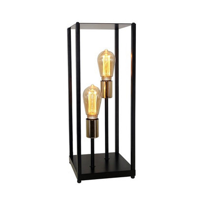 Straits Black Metal Cuboid Frame Double Lamp