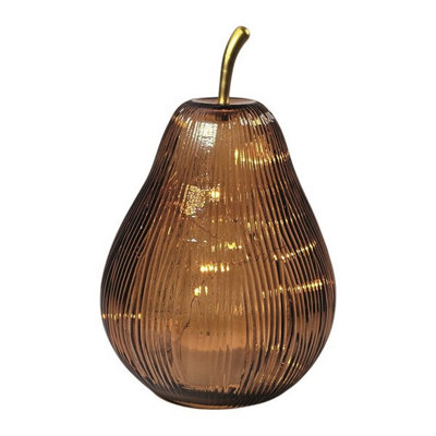 Straits LED Copper Pear Ribbed Glass Ornament