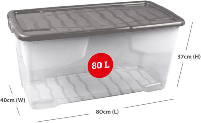 Strata 3 x 80 L Curve Plastic Stackable Storage Box & Lid - Clear Box ...