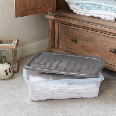 Strata 9 x 30 L Curve Plastic Stackable Storage Box & Lid - Clear Box ...