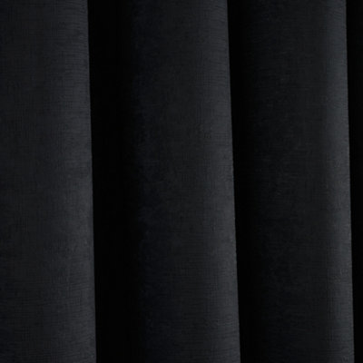 Strata Black Triple-Woven Dimout Eyelet Curtains