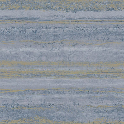 Strata Marble Wallpaper Blue / Gold World of Wallpaper 3101