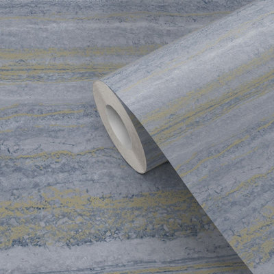 Strata Marble Wallpaper Blue / Gold World of Wallpaper 3101