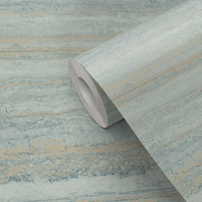 Strata Marble Wallpaper Sage Green / Gold World of Wallpaper 3102