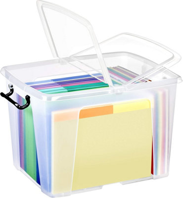 STRATA SMART 40L PLASTIC STORAGE BOXES WITH LIDS - CLEAR (PACK OF 3)