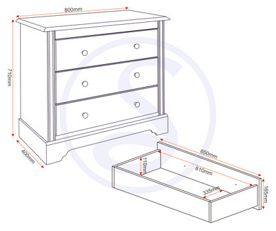 STRATFORD 3 DRAWER CHEST OF DRAWERS WHITE SHABBY CHIC