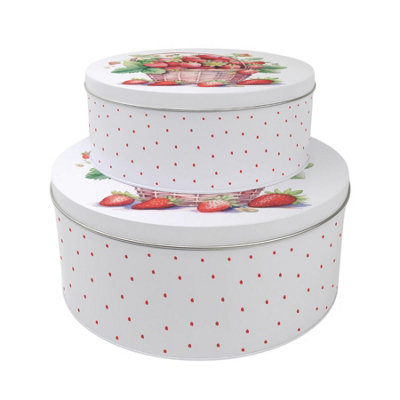 Strawberries Set of 2 Cake Tins Gift - Nesting Round Large & Medium ...