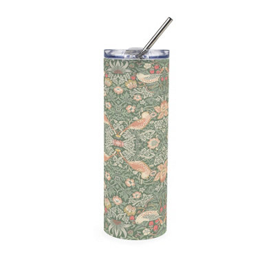 Strawberry Thief Green Glass Travel Flask - William Morris Artwork ...