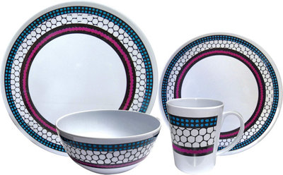 Streetwize Camping Caravan Picnic Travel Melamine 16pc Dining Dinner ...