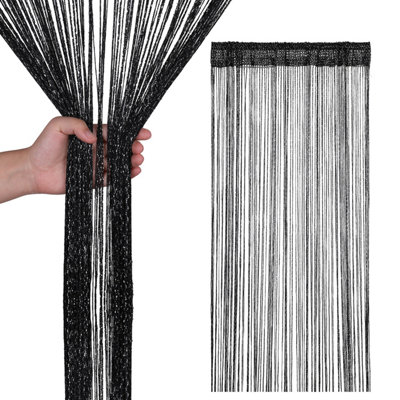 String Curtain Panel Spaghetti Tassel Curtain, 200cm x 90cm - Black