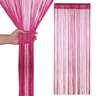 String Curtain Panel Spaghetti Tassel Curtain, 200cm x 90cm - Hot Pink
