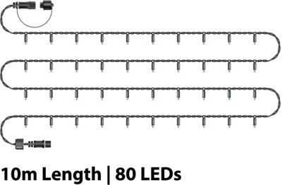 String Lights Black Rubber IP65 10m/80 LED Copper Gold
