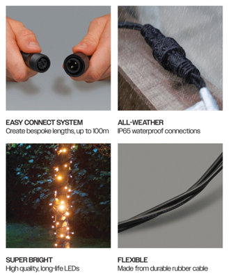 String Lights Black Rubber IP65 10m/80 LED Copper Gold