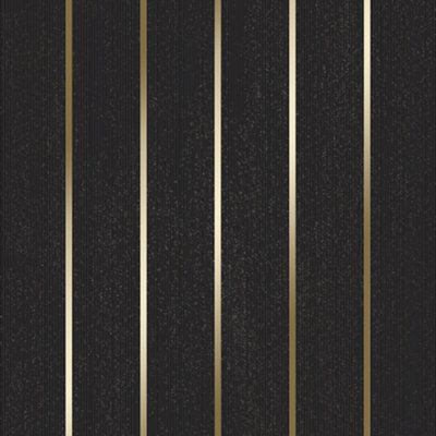 Stripe Panel Wallpaper In Black And Gold | DIY at B&Q