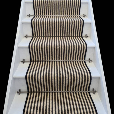 STRIPE QUALITY LOOP PILE STAIR RUNNER WITH 100% WOOL EDGE 50 700