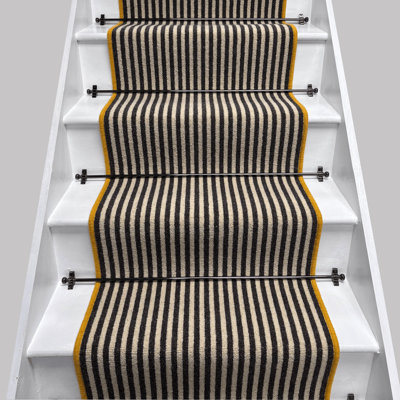 Stripe Quality Loop Pile Stair Runner with 100% Wool Yellow Edge 60 600