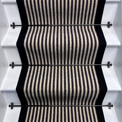 Stripe Quality Wool Stair Runner Loop Pile With 100% Black Cotton ...