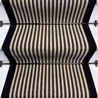 Stripe Quality Wool Stair Runner Loop Pile With 100% Black Cotton ...